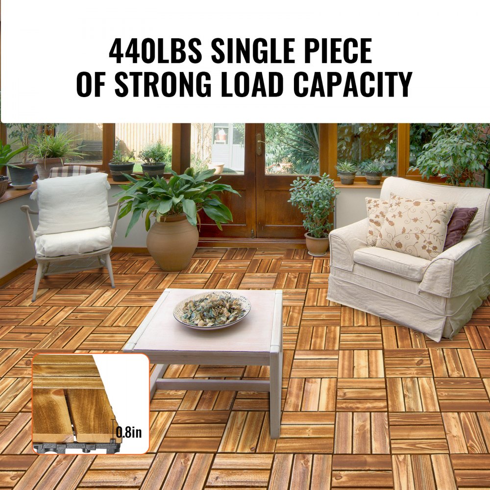 VEVOR Interlocking Deck Tiles Solid Wood 10 Pack 12"x12" Camphor Pine ...