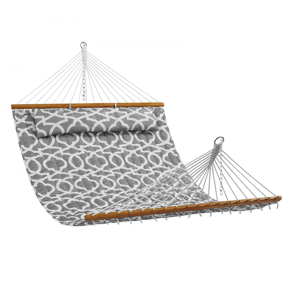 VEVOR Double Quilted Fabric Hammock, 12 FT Double Hammock with Hardwood ...