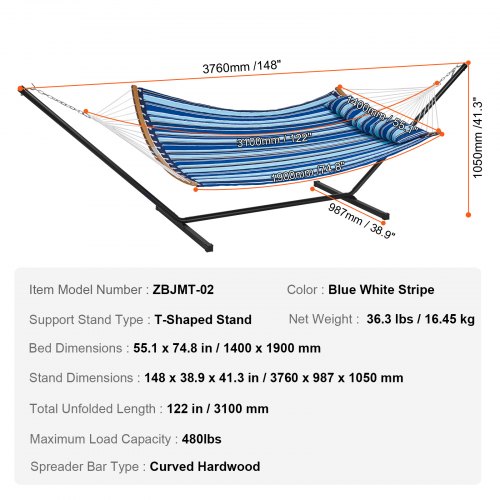 VEVOR Two Person Hammock with Stand Included, Double Hammock with ...