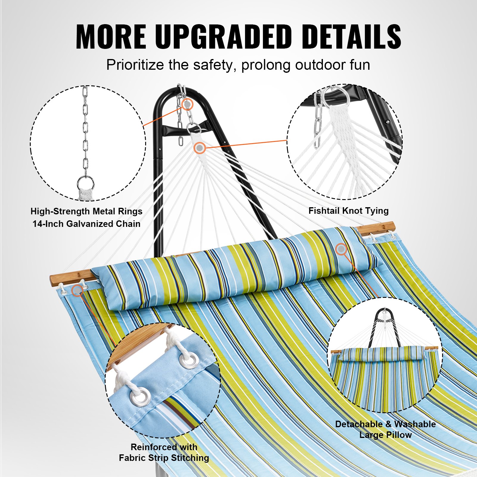 VEVOR Double Quilted Fabric Hammock Two Person Hammock with Stand 480lb ...
