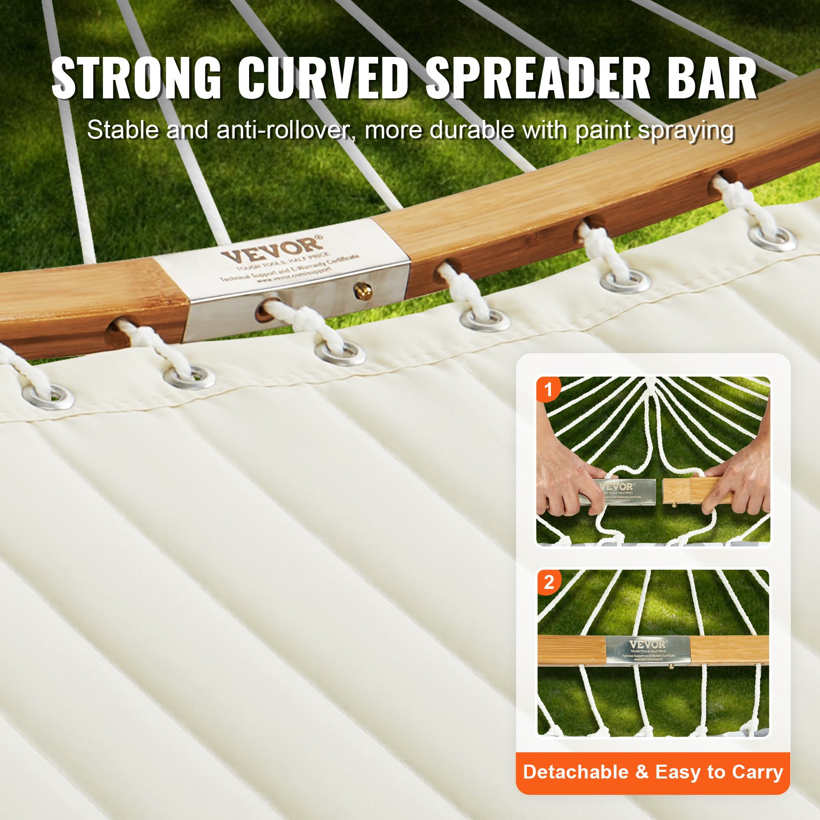 VEVOR Double Quilted Fabric Hammock, 12 FT Double Hammock with Curved ...