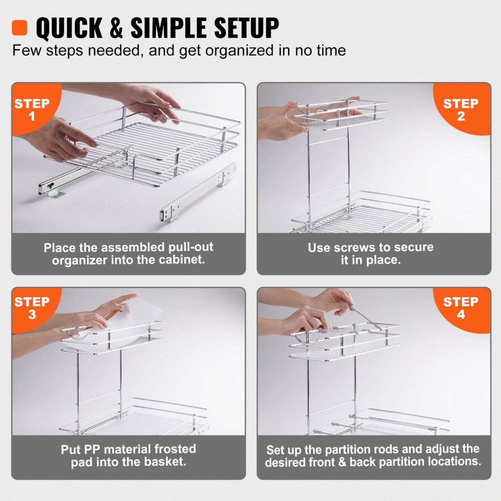 VEVOR 2 Tier 12"W x 17"D Pull Out Cabinet Organizer, Heavy Duty Slide ...