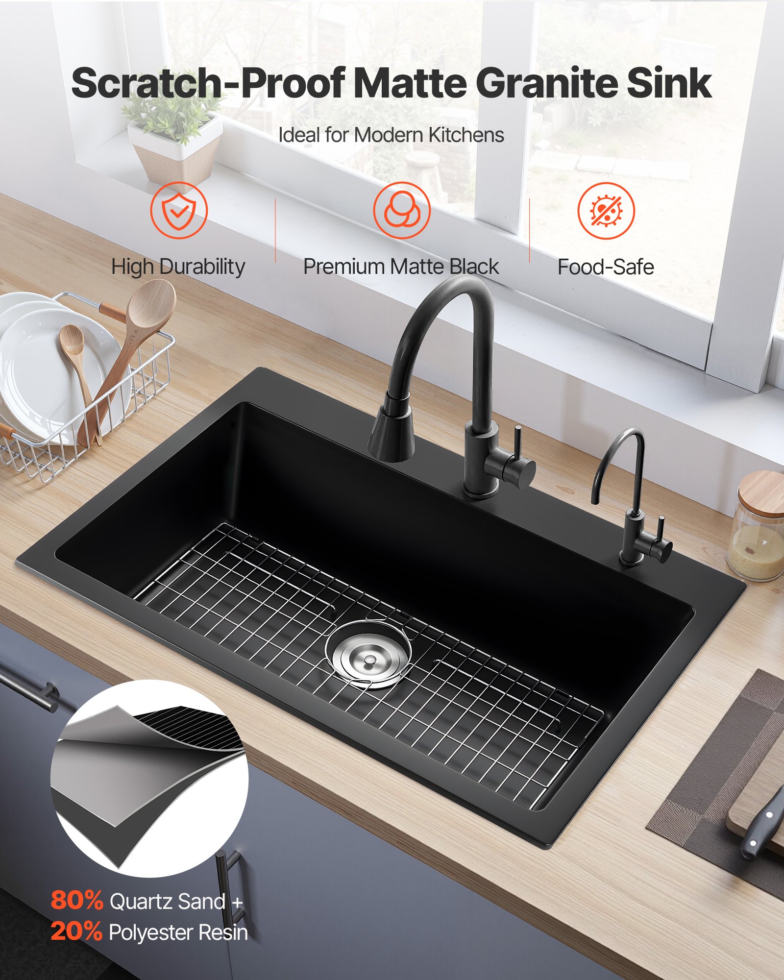 VEVOR Single Basin Drop In Kitchen Sink – 33x22x9 Inches