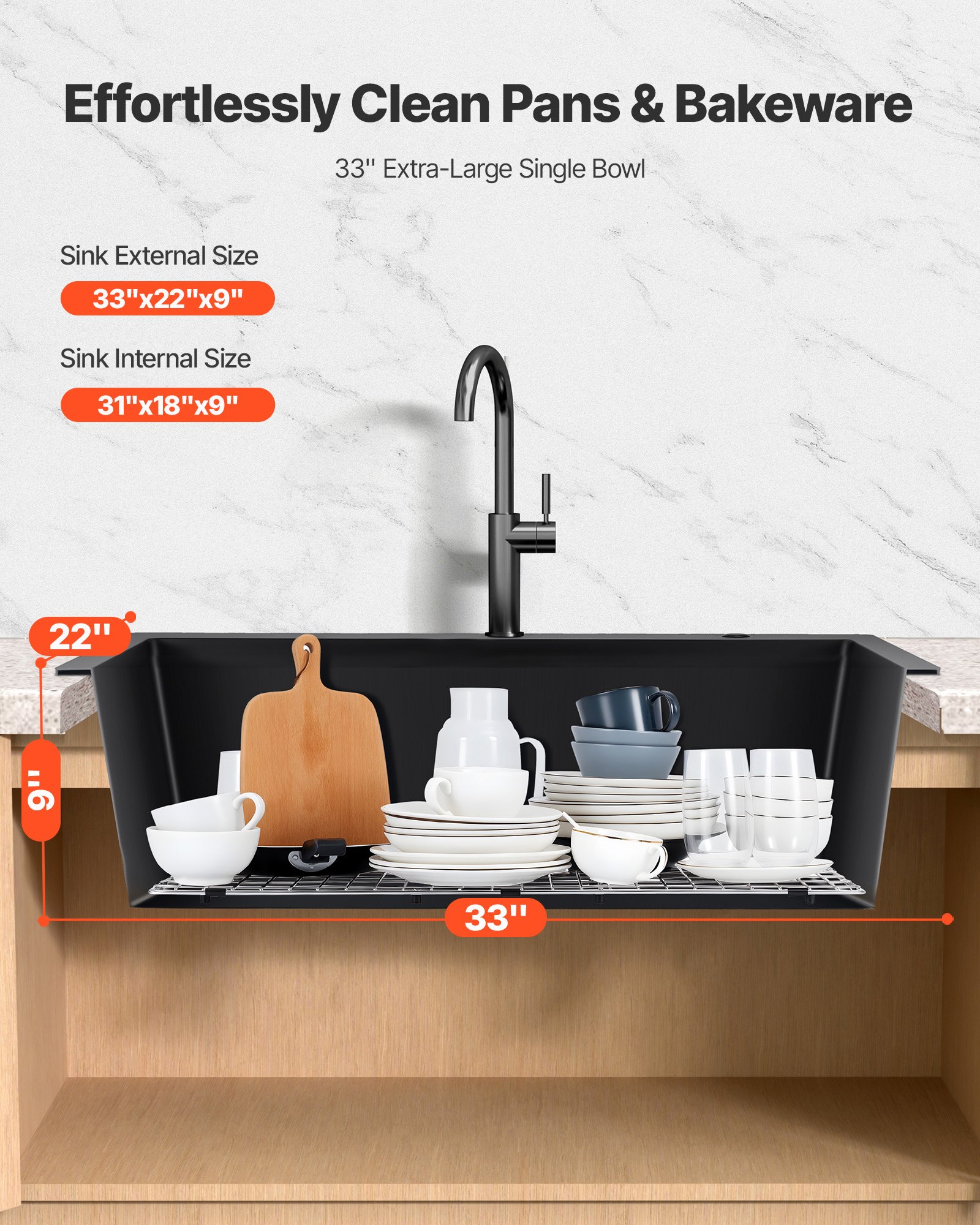 VEVOR Single Basin Drop In Kitchen Sink – 33x22x9 Inches