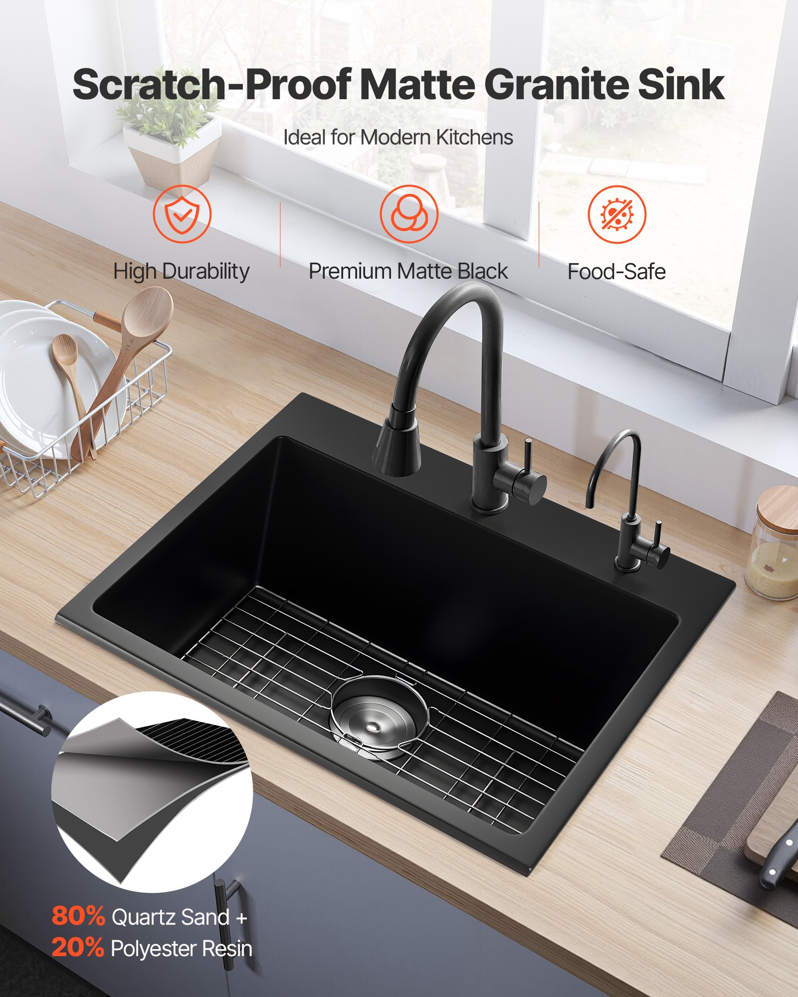 VEVOR Granite Kitchen Sink – Durable, Deep & Stylish Basin