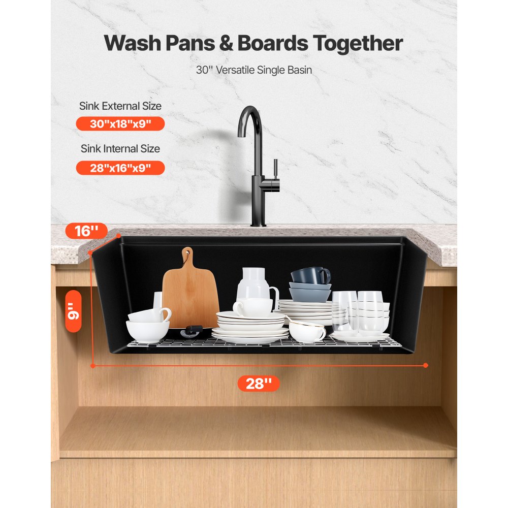 VEVOR Black Granite Kitchen Sink — Non-Porous Matte Finish