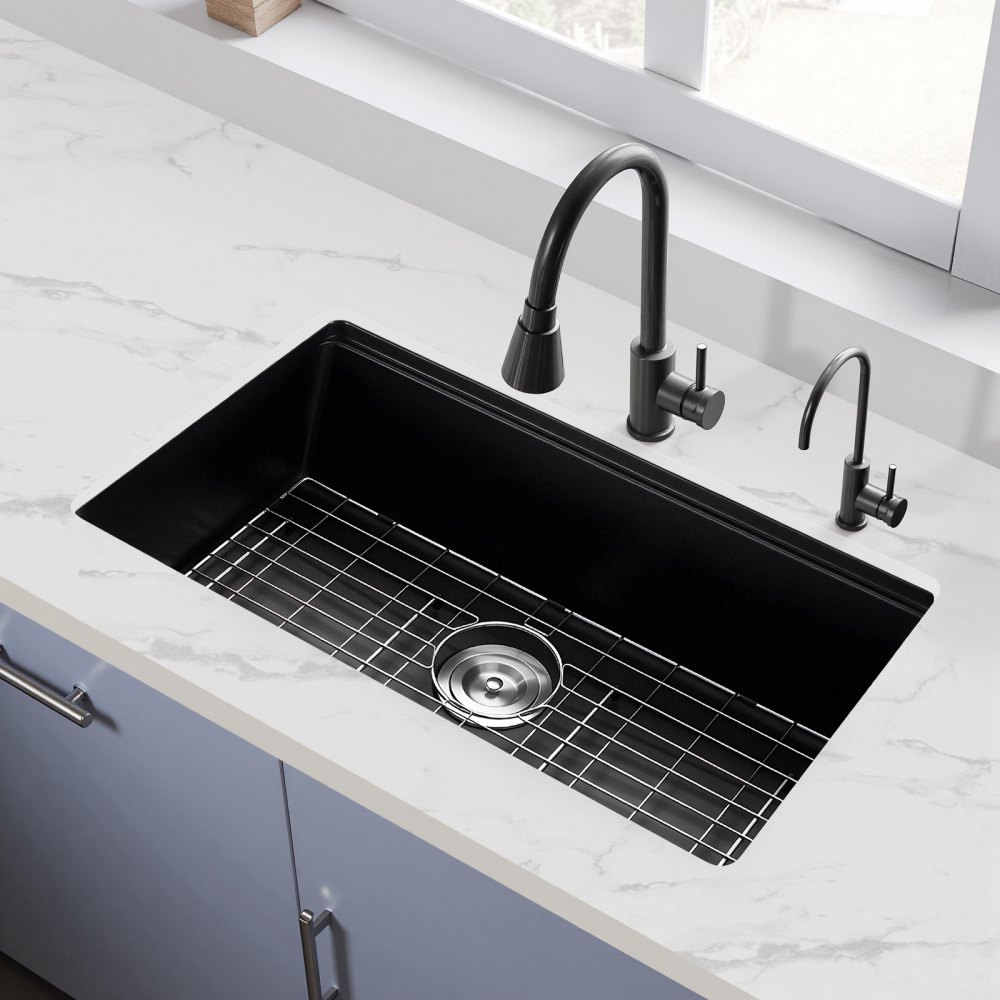VEVOR Black Granite Kitchen Sink — Non-Porous Matte Finish