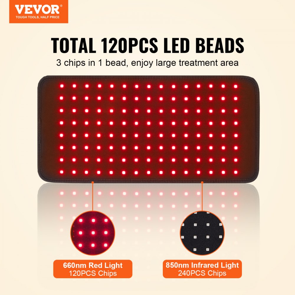 VEVOR Red Light Therapy Pad, 120PCS 3-Chip LED Light Therapy Pad, 660nm ...