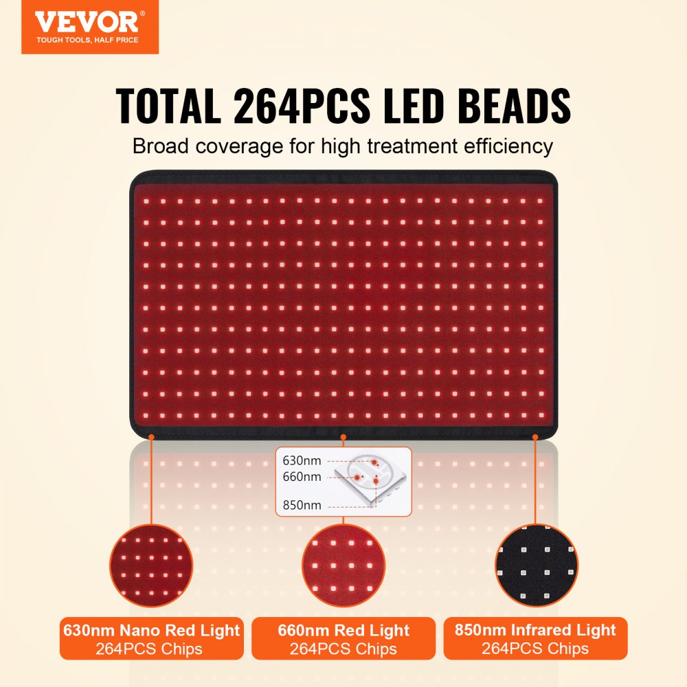 VEVOR Red Light Therapy for Body, 264 LEDs Light Therapy Pad with ...