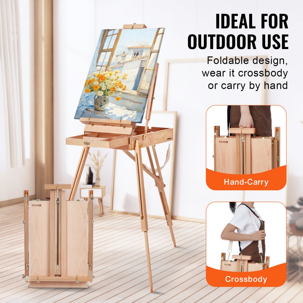 VEVOR French Box Easel – Adjustable, 34" Beechwood