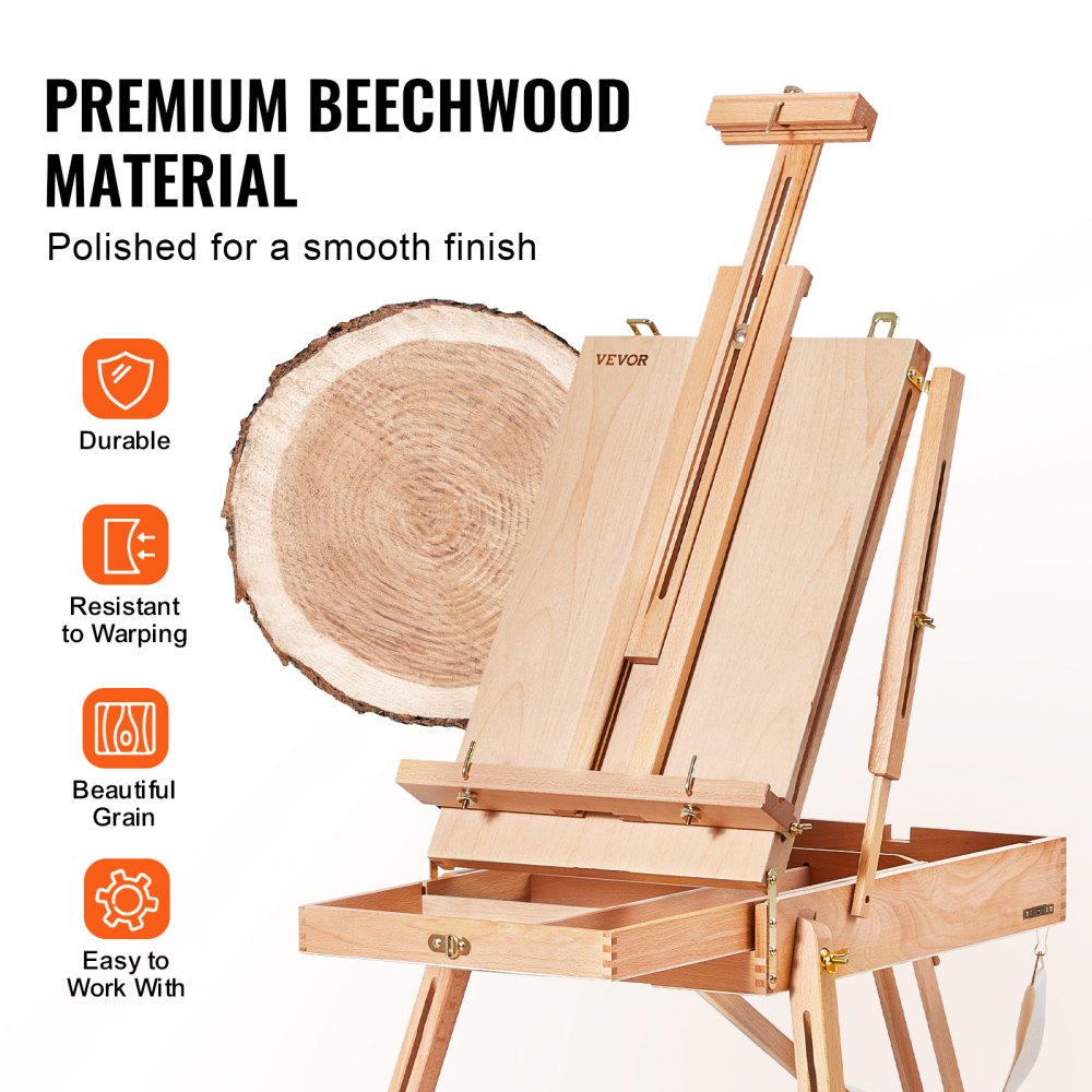 VEVOR French Box Easel – Adjustable, 34" Beechwood