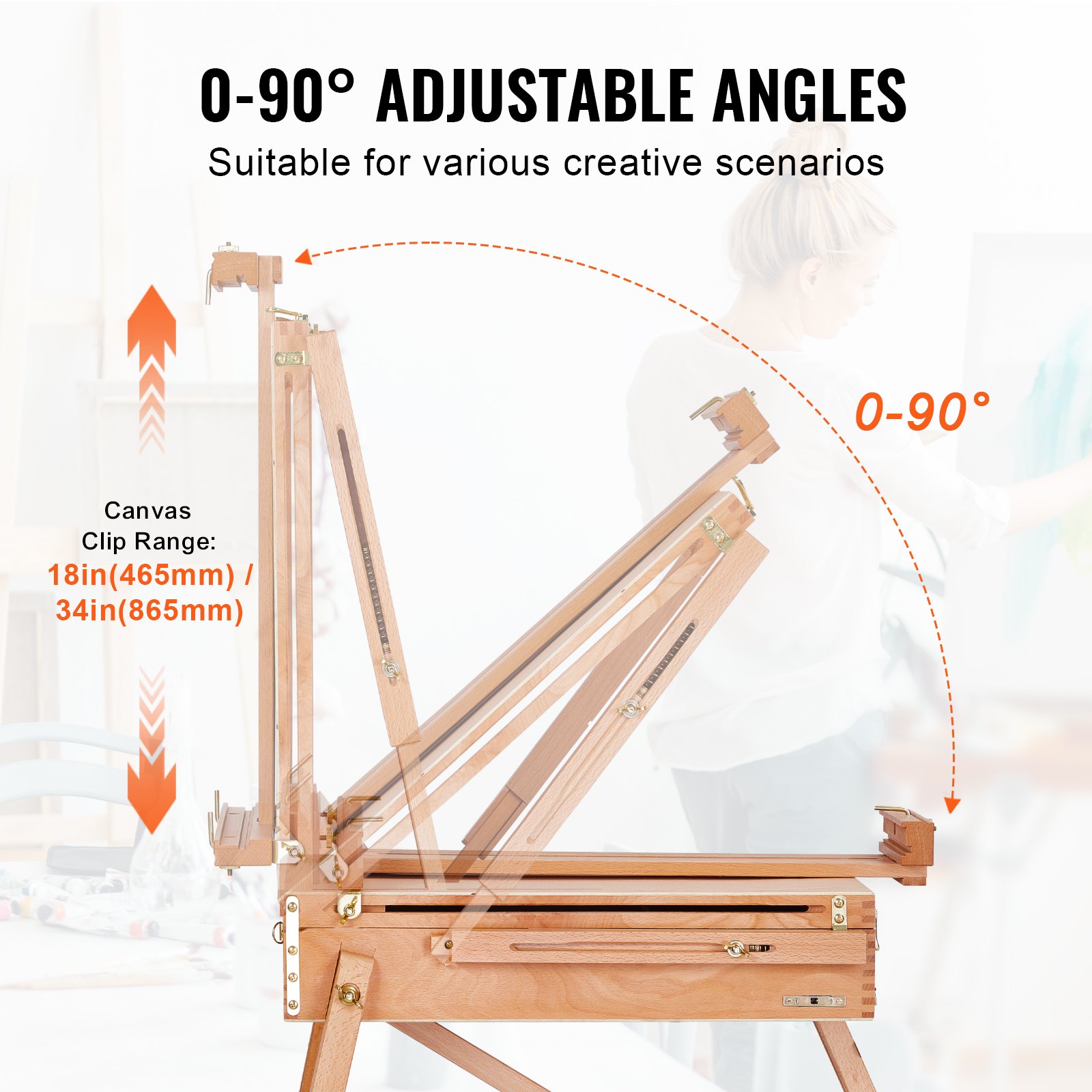 VEVOR French Box Easel – Adjustable, 34" Beechwood
