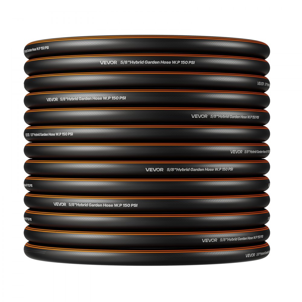 VEVOR Garden Hose, 100 ft 5/8" Heavy Duty 4-Layer Rubber Water Hose ...