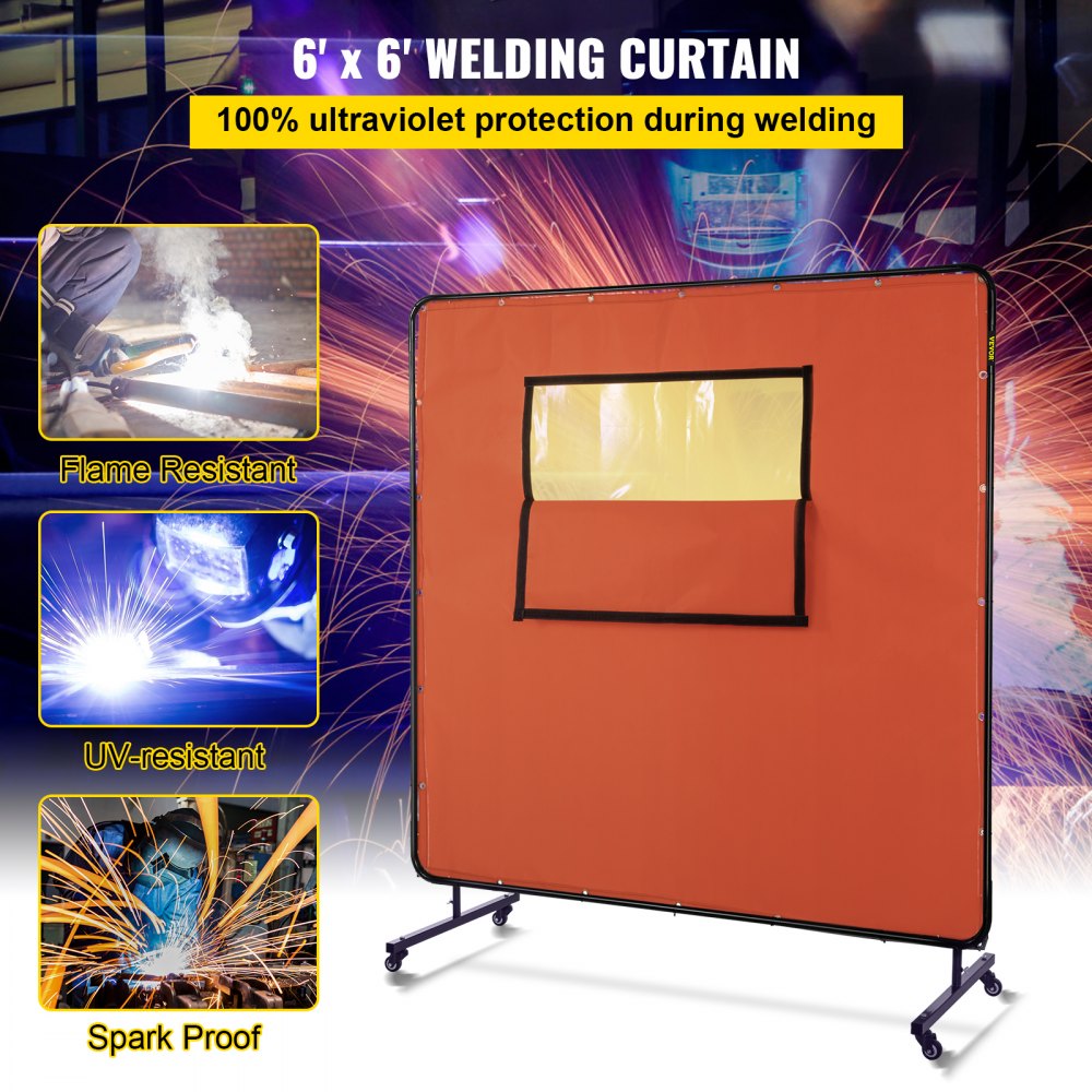 VEVOR Welding Curtain, 6' x 6', Welding Screen with Metal Frame & 4 ...