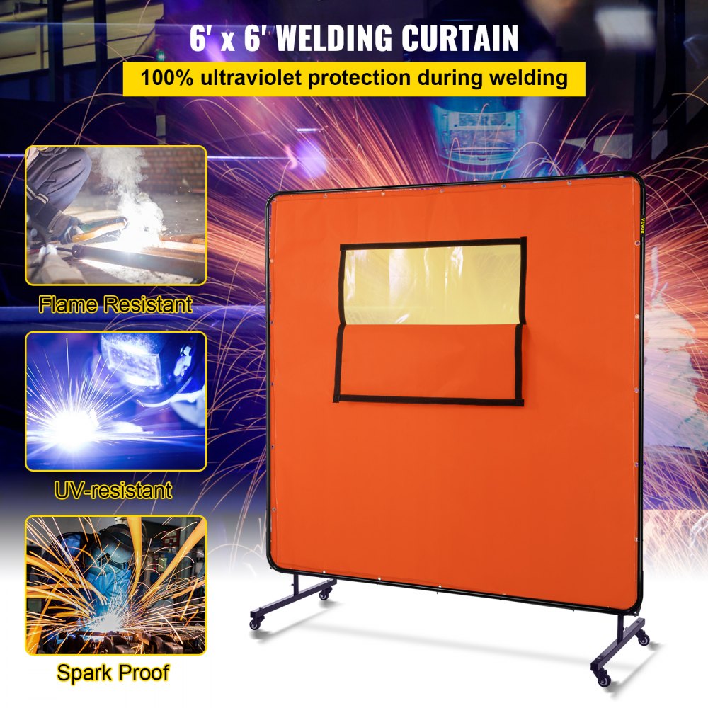 VEVOR Welding Curtain, 6' x 6', Welding Screen with Metal Frame & 4 ...
