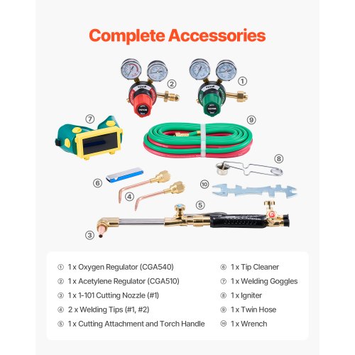 Oxygen Acetylene Torch Kit 12PCS Gas Welding Cutting Torch Kit 177 ...