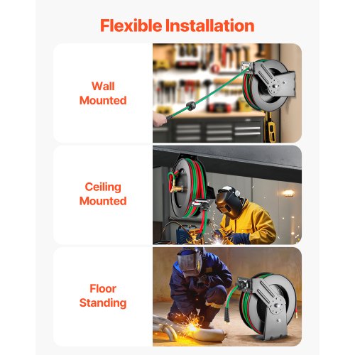 Retractable Welding Hose Reel 1/4 in x 50FT Oxygen Acetylene Rubber ...