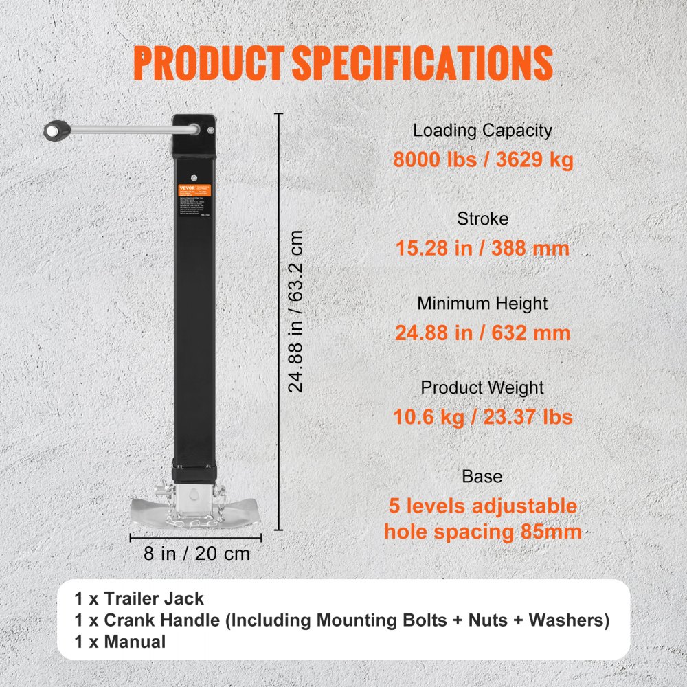 VEVOR Trailer Jack, Trailer Tongue Jack Welding-on 8000 lb Weight ...