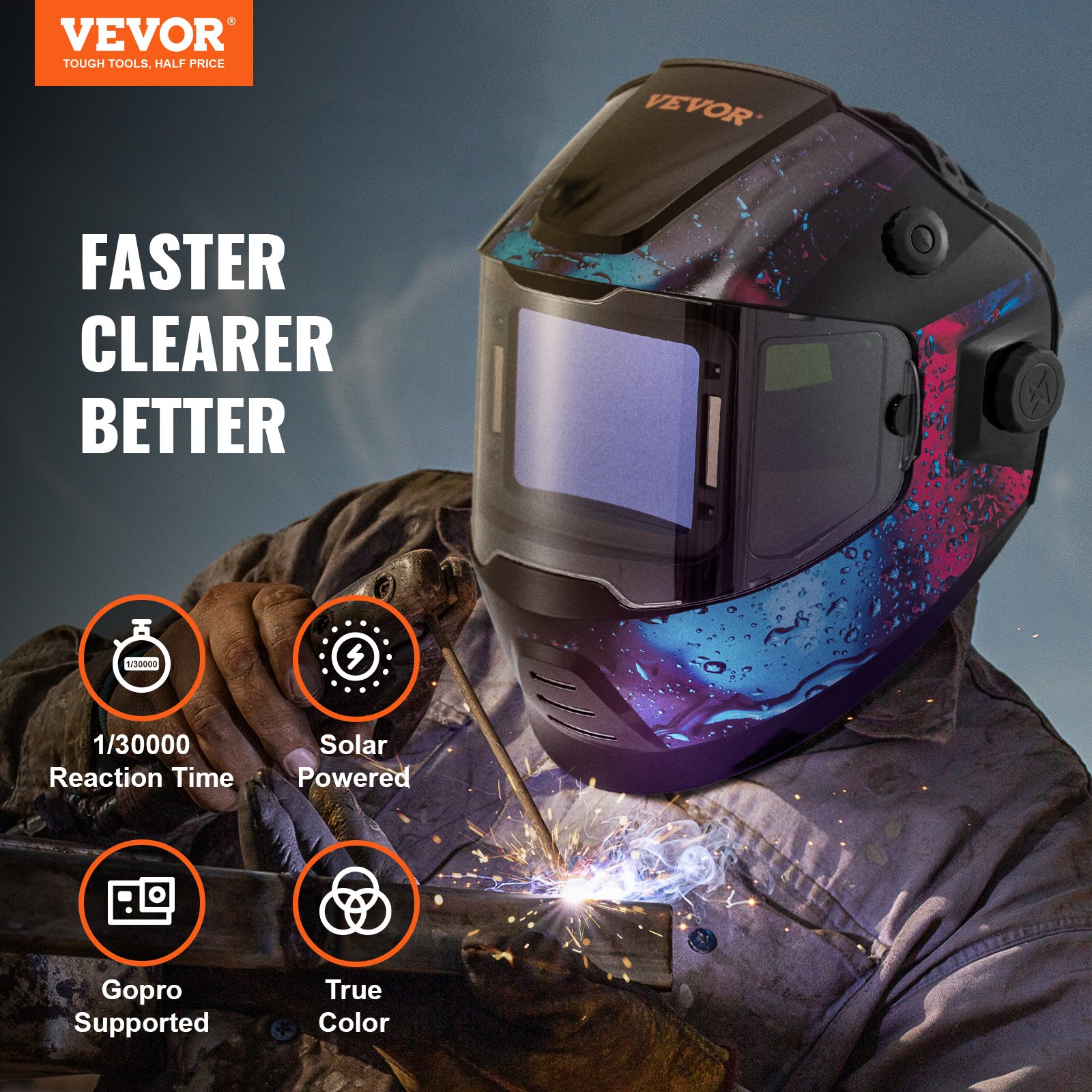 VEVOR Large View Auto Darkening Welding Helmet Arc Tig Mig Grinding ...