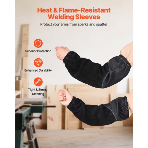 VEVOR Flame Resistant Welding Work Sleeve Heavy Duty Cowhide Leather ...