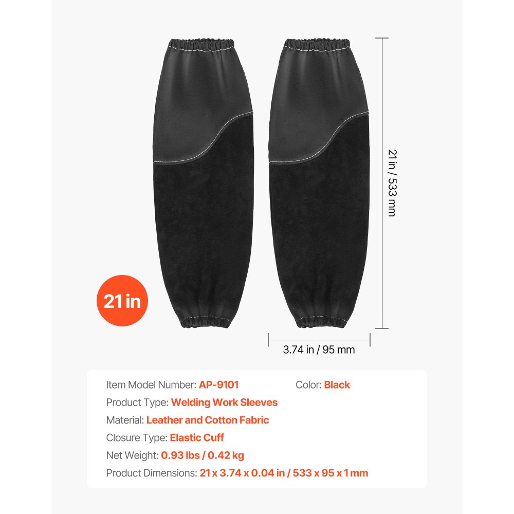 VEVOR Flame Resistant Welding Sleeves – 21" Elastic Cuffs