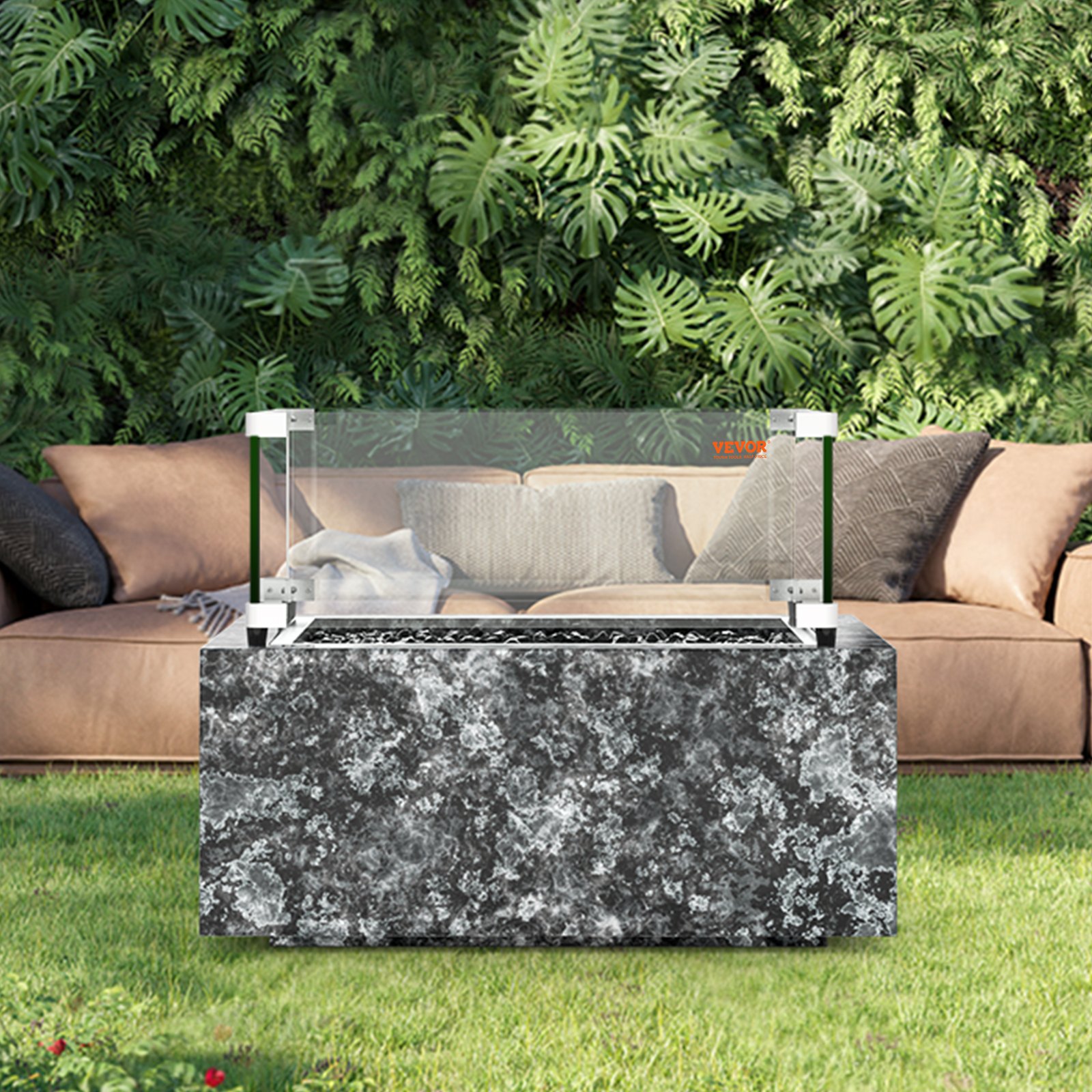 VEVOR Gas Fire Pit Wind Guard for Square Fire Table, 19 x 19 x 7.5 inch ...