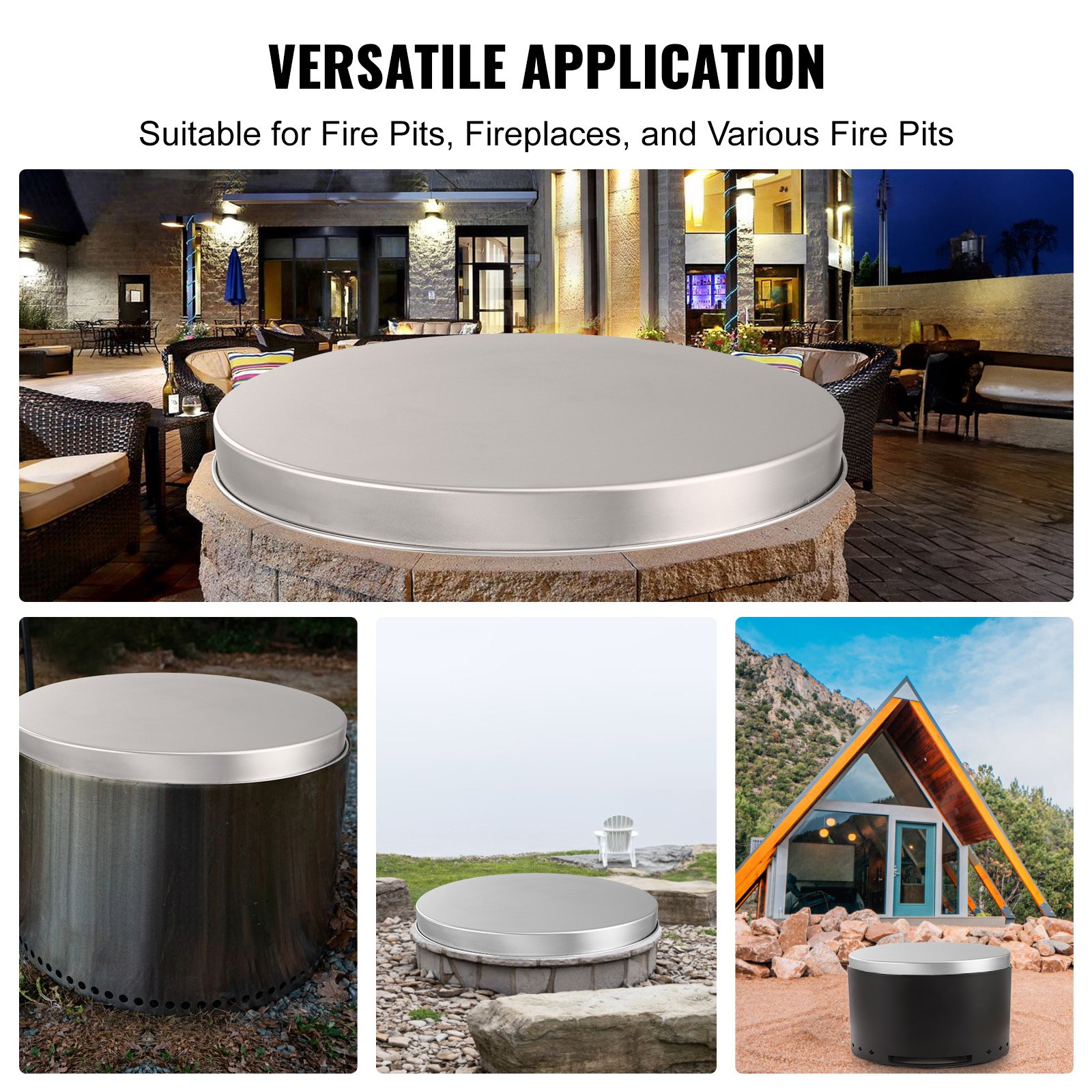 VEVOR Fire Pit Cover Lid, 27" Portable Firepit Spark Screen,Stainless ...