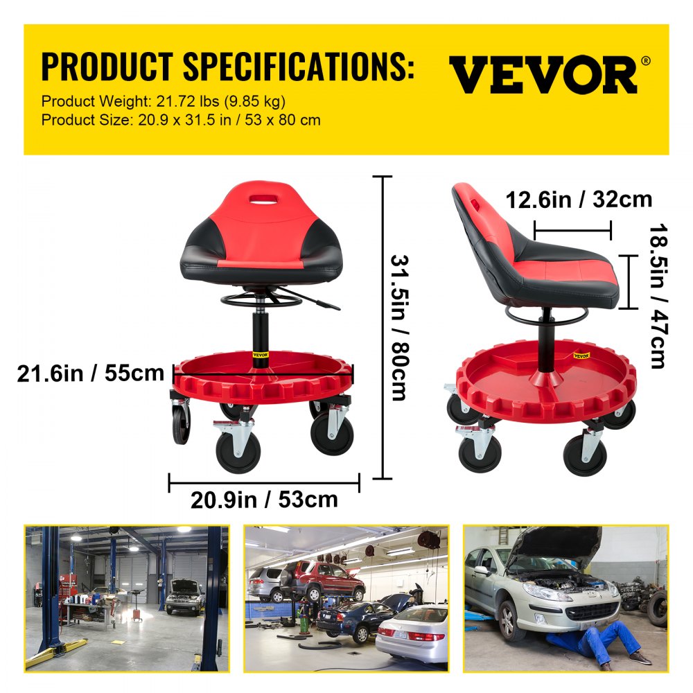 VEVOR VEVOR Rolling Garage Stool 300LBS Adjustable Mechanic Work Shop ...