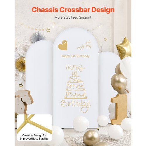 VEVOR Wedding Arch Backdrop Stand, Set of 3, Metal Stable Stand with ...