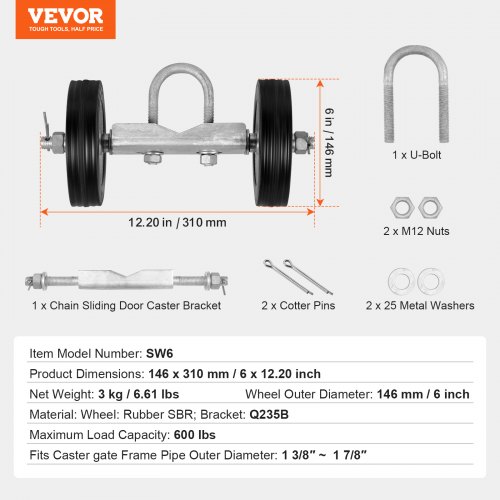 Sliding Gate Kit 6” Heavy Duty Rolling Hardware for Door 600 lbs Load ...