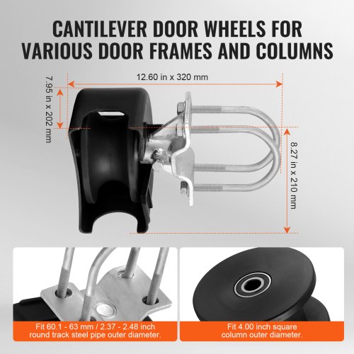 Sliding Gate Kit w/ U-Shaped Groove 4 Track Wheels/Cover for Cantilever ...
