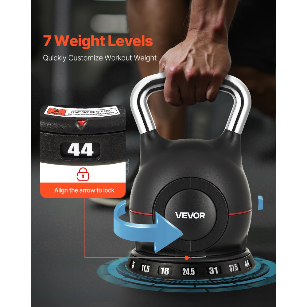 VEVOR Kettlebell, Adjustable Kettlebell with 7 Weight Levels (5, 11.5 ...