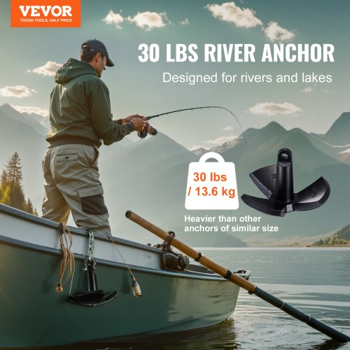 VEVOR River Anchor, 30 LBS Boat Anchor Cast Iron Black Vinyl-Coated ...