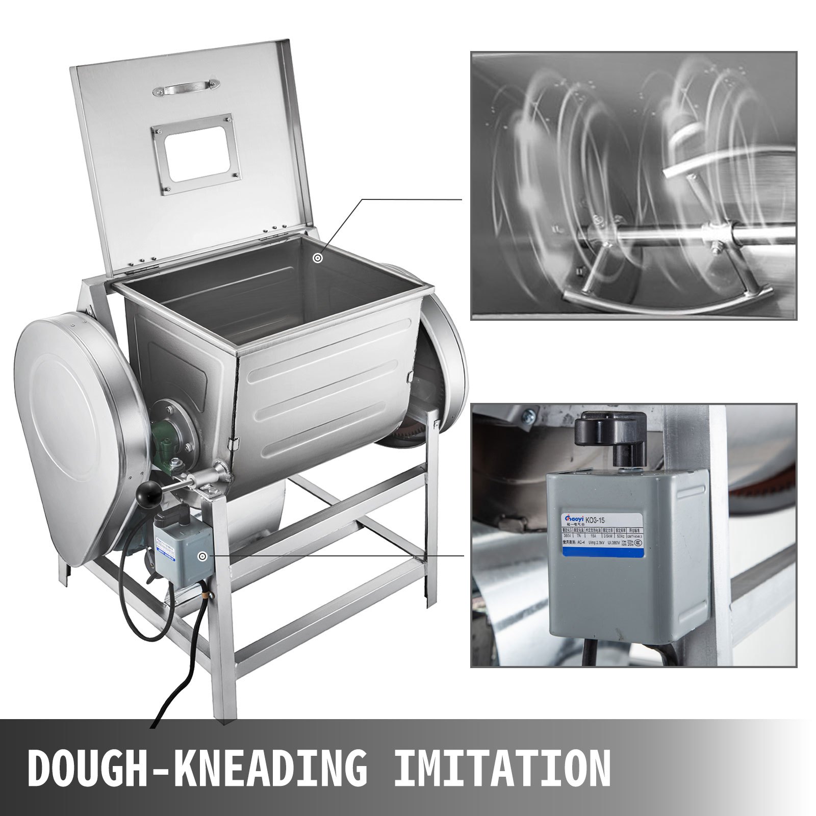 VEVOR 110V Commercial Dough Mixer 15kg, Kneading Capacity 30 QT, Flour Mixer 1500W, with Visible ...