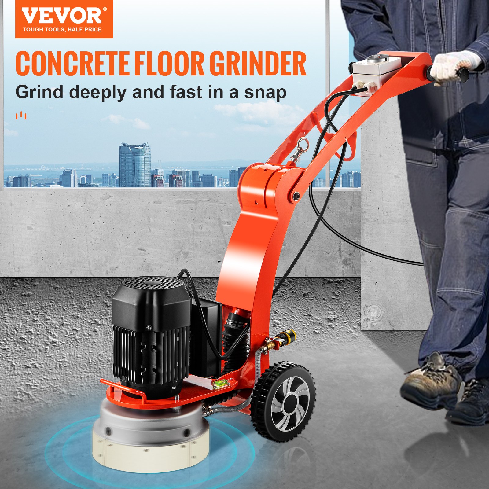 VEVOR Electric Concrete Floor Grinder 10" Walk-Behind Grinder 1.5HP ...