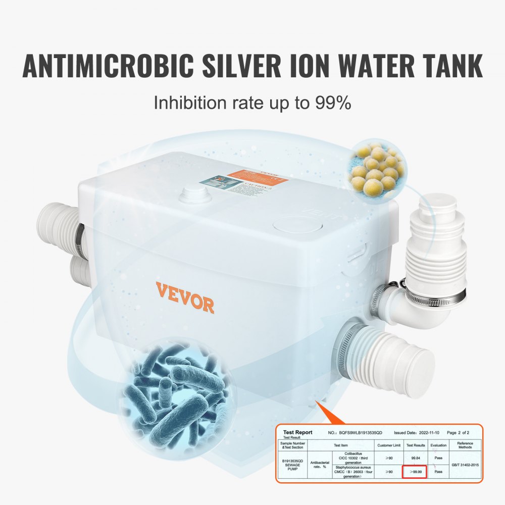 VEVOR Macerator Pump, 350W, 6000 L/h Flow, 23 ft/7 m Head, Macerator ...
