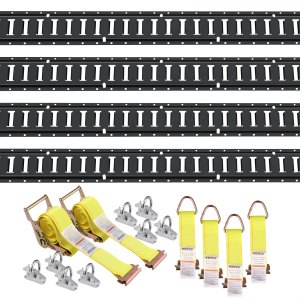 VEVOR E Track Tie-Down Rail Kit, 18PCS 5' E-Tracks Set Includes 4 Steel ...