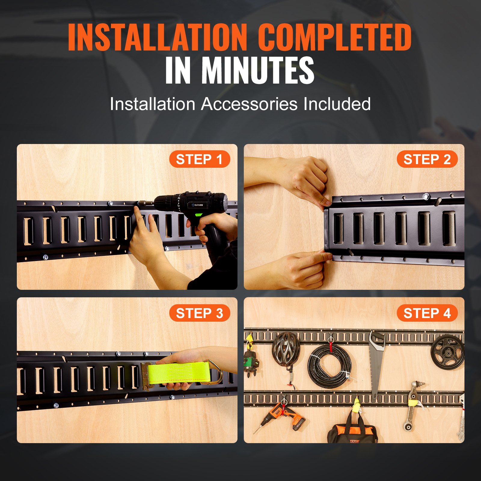 VEVOR E Track Tie Down Rail Kit, 2' Steel Rails, 4 Pack, Secure Cargo ...