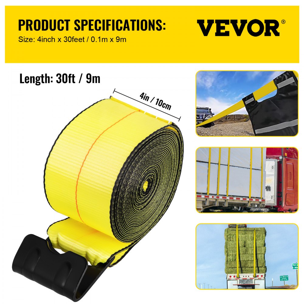 VEVOR Truck Straps 4" x30' Flatbed Straps Tie Down 15400lbs Load ...