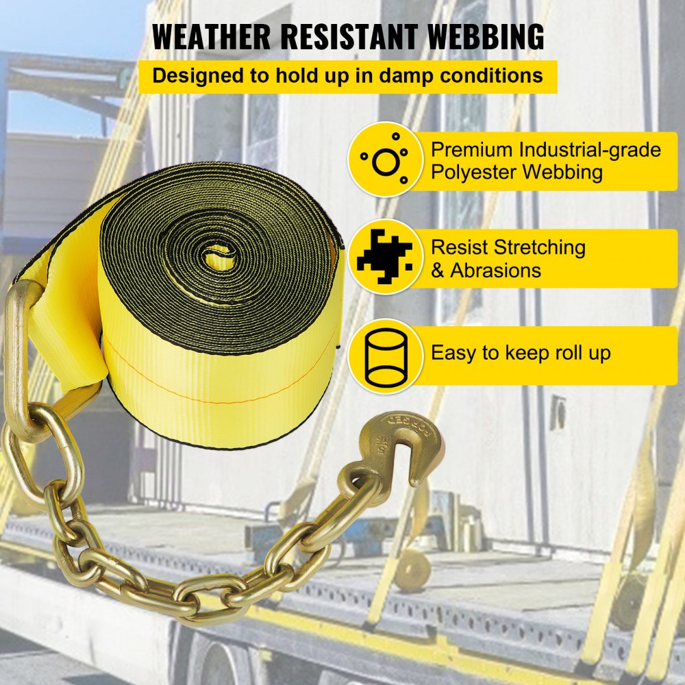 VEVOR Truck Straps, 4"x30' Winch Straps w/Chain Anchor, Flatbed Tie ...