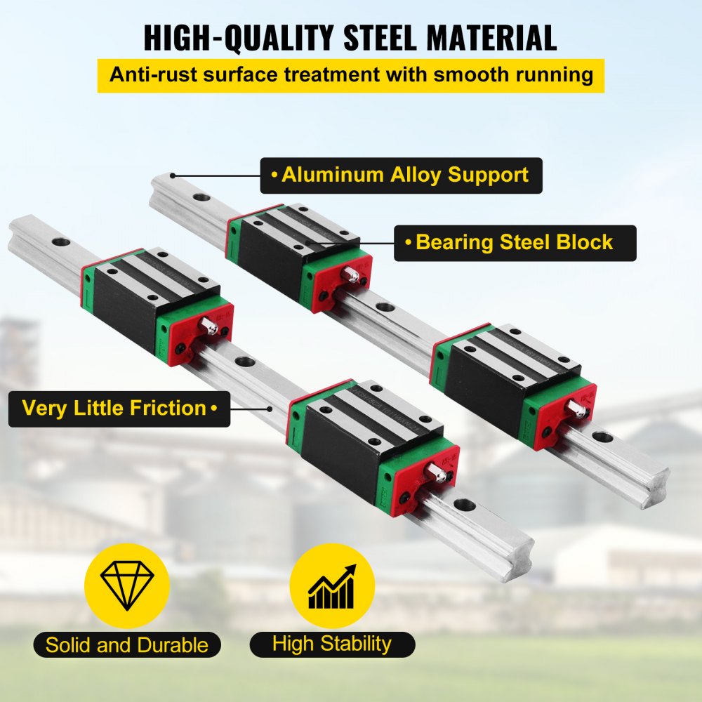 VEVOR Linear Rail 15-300mm 2X Linear Guideway Rail 4X Square Type Carriage Bearing Block Linear ...