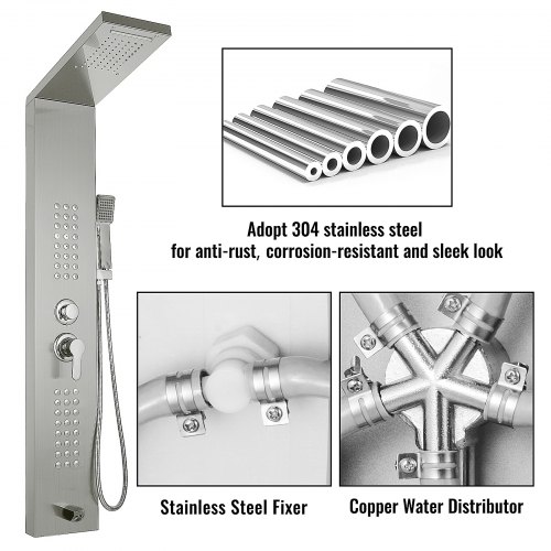 VEVOR 5 in1 Shower Panel Tower System Brushed Silver Stainless Steel ...