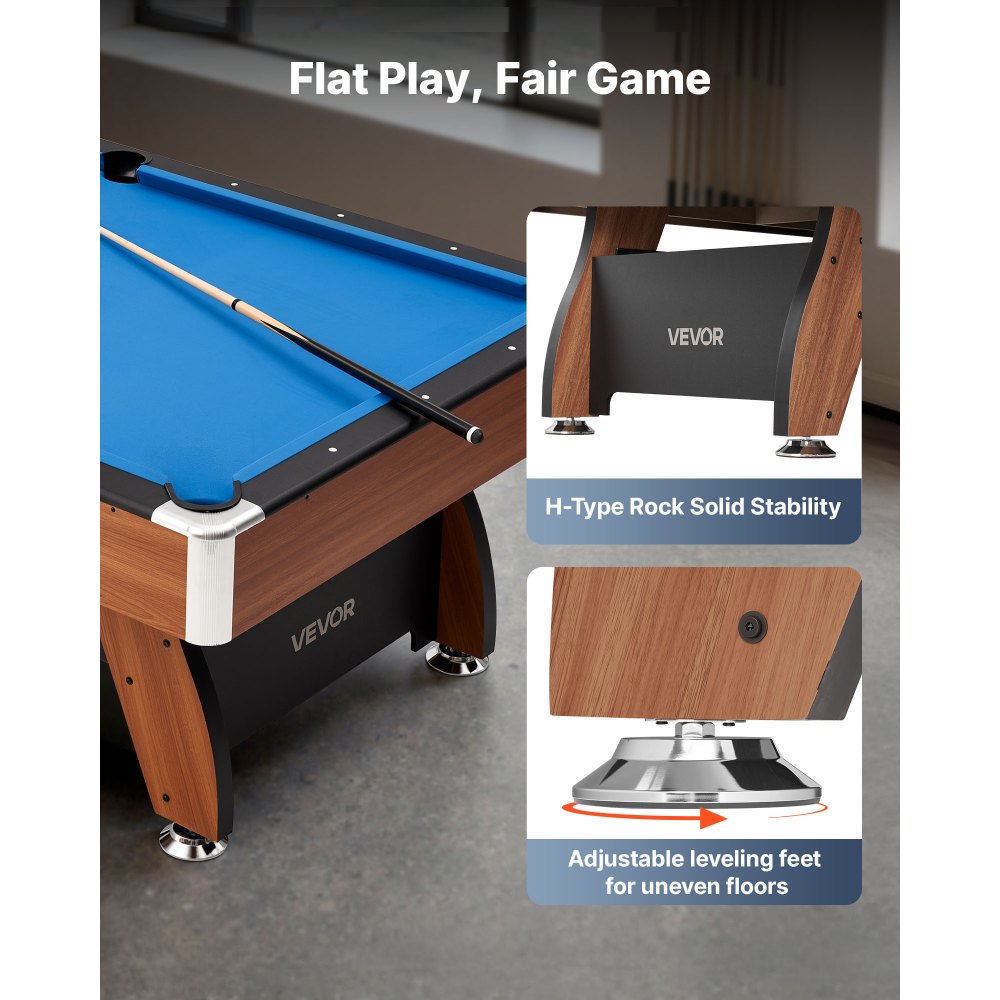 VEVOR Pool Table, 244cm Portable Billiards Tables with Wood Finish ...