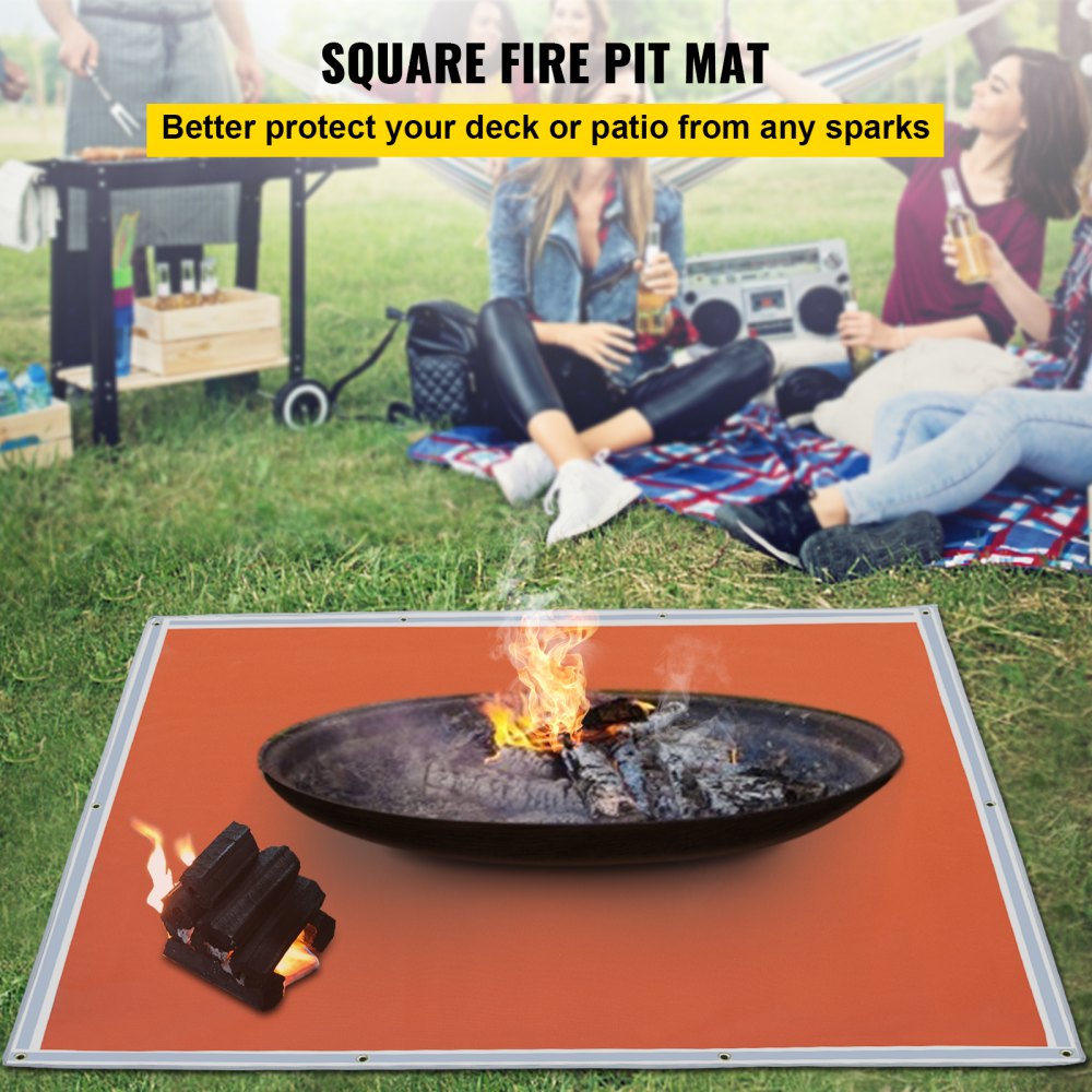 VEVOR Fire Pit Mat, 67" x 60" Fire Blanket, Fiberglass Welding Blanket ...