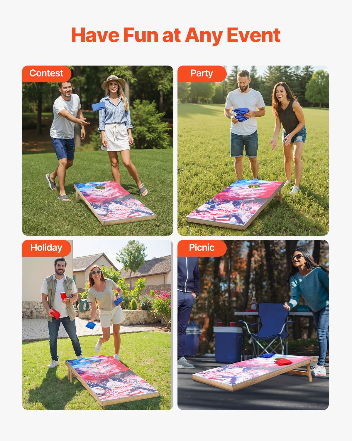 VEVOR Cornhole Set, 4x2 ft Corn Hole Game Boards, Solid Wood Portable ...