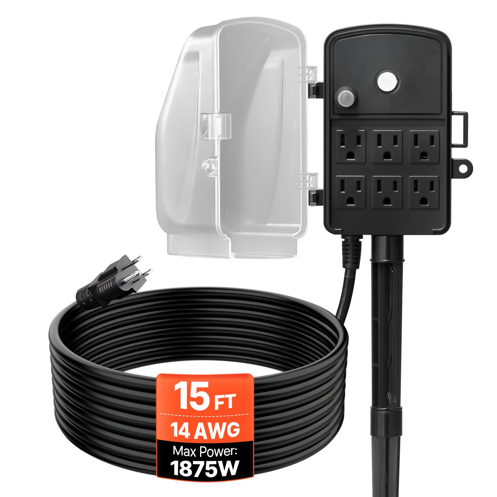 VEVOR Outdoor Power Stake, 15 FT Extension Cord, Outdoor Power Strip ...