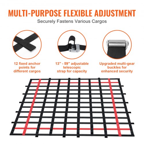 VEVOR Cargo Net Heavy Duty Cargo Net 96" x 72" Adjustable Buckles & S ...