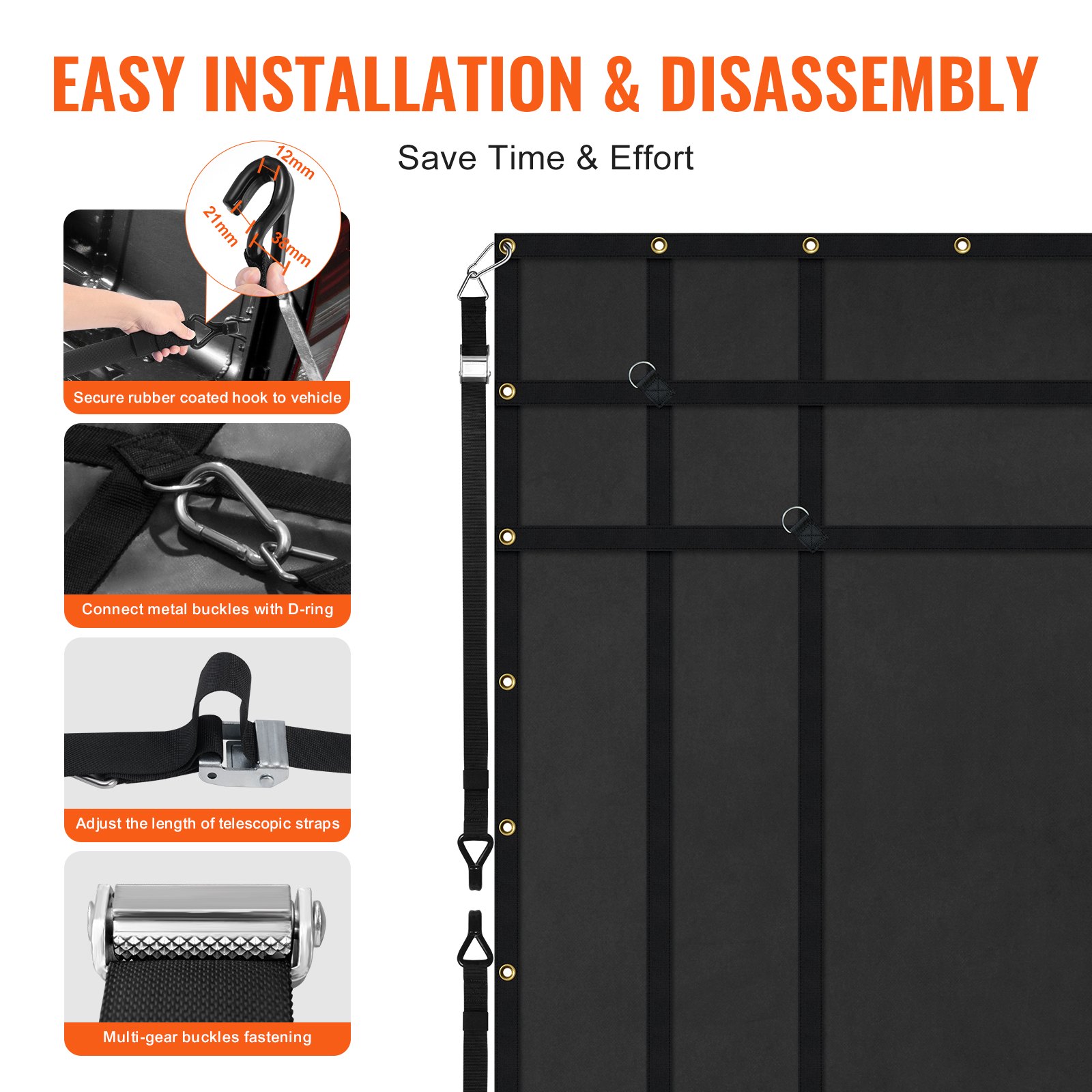 VEVOR Cargo Net Heavy Duty Cargo Net 72" x 57" Adjustable Buckles & S ...