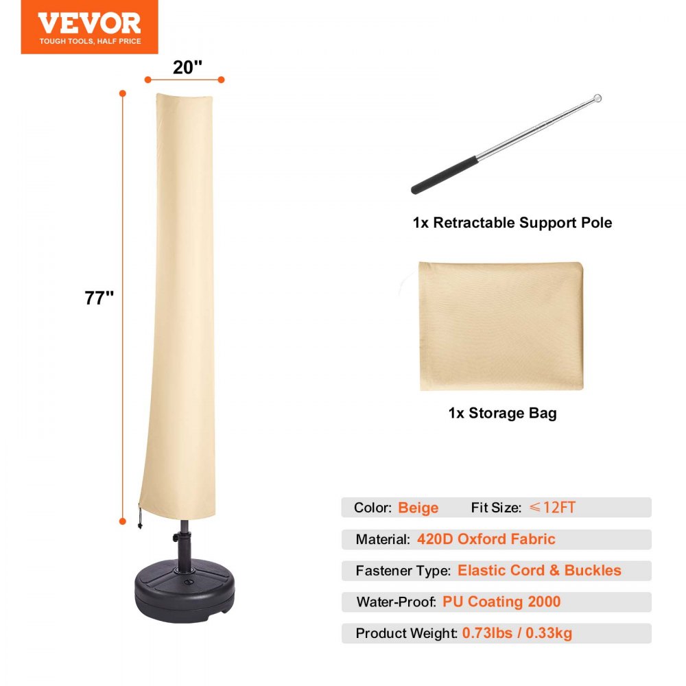 Patio Umbrella Cover for 7ft to 12ft Market Umbrellas, Water Resistant ...
