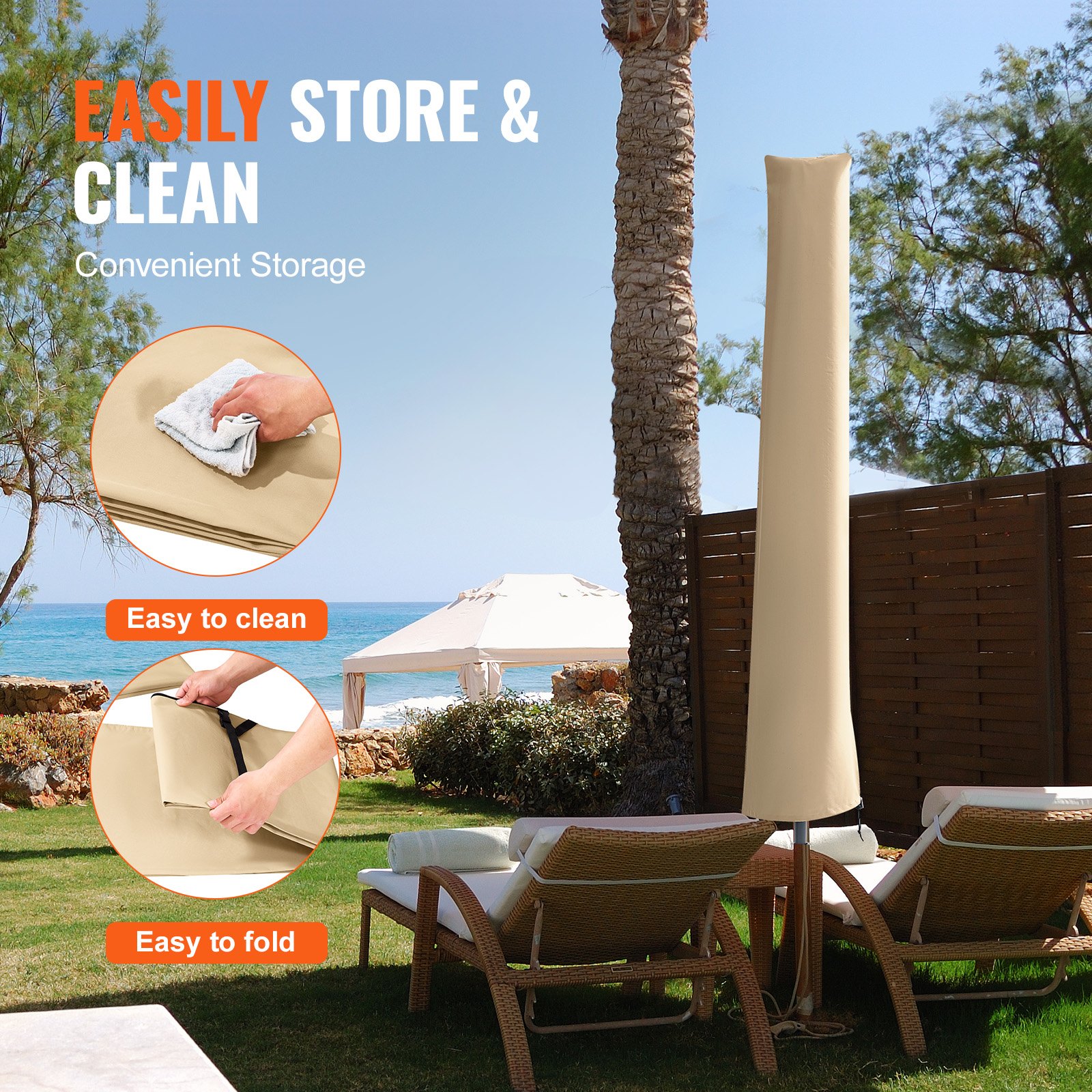 Patio Umbrella Cover for 7ft to 12ft Market Umbrellas, Water Resistant ...